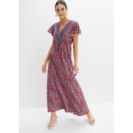 bonprix Bedrucktes Jersey-Maxikleid, rosa, Gr.48/50 (XL), Modernes Kleid mit Fl&uuml;gel&auml;rmel