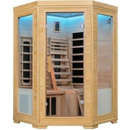 Artsauna Eck-Infrarotkabine Aalborg - Infrarotsauna für bis zu 2 Personen mit Dual-Technologie, LED-Farblicht & Liege - Wärmekabine 120x120 cm