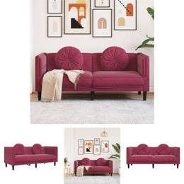 Sofa mit Kissen 2-Sitzer Weinrot Samt - Sofas - Rot - The Living Store