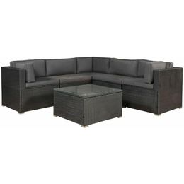 Polyrattan Gartenmöbel-Set Nassau wetterfest – Lounge mit Ecksofa, Tisch & Auflagen - Gartenlounge für 5 Personen – Sitzgruppe Schwarz-Grau - Juskys