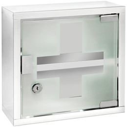 Medikamentenschrank Edelstahl 25 x 25 cm, glänzend, Silber glänzend, Edelstahl rostfrei glänzend, Glas satiniert - silber glänzend - Wenko