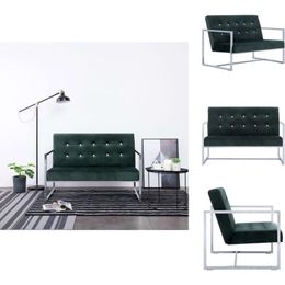 vidaXL Sofas - Living 2-Sitzer-Sofa mit Armlehnen Dunkelgrün Chrom und Samt - Grün