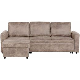 Beliani Ecksofa Braun Kunstleder Lederoptik L-Förmig Rechtsseitig Schlaffunktion Modern Wohnzimmer