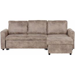 Beliani Ecksofa Braun Kunstleder Lederoptik L-Förmig Linksseitig Schlaffunktion Modern Wohnzimmer