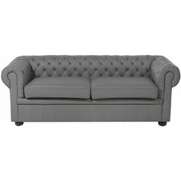 Beliani Sofa Grau Echtleder 3-Sitzer Chesterfield Stil Glamourös Wohnzimmer