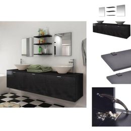 vidaXL - Badezimmermöbel-Sets - Living 8-tlg. Badmöbel und Waschbecken Set Schwarz - Schwarz