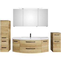 Badmöbel-Set SAPHIR "Serie 4010 4-teilig Keramik-Waschtisch mit LED-Spiegelschrank" Kastenmöbel-Sets Gr. B/H/T: 204cm x 200cm x 49,5cm, braun (halifax eiche quer nachbildung) Badezimmer Set mit Unterschrank, Midischrank, inkl. Türdämpfer