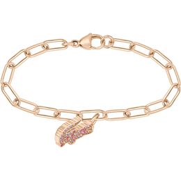 Armkette Lacoste "CROCODILE, 2040306, 2040363" Armbänder Gr. Edelstahl, roségoldfarben, lila, violett, rose, pink, transparent, transparent Damen Armketten mit Glasstein