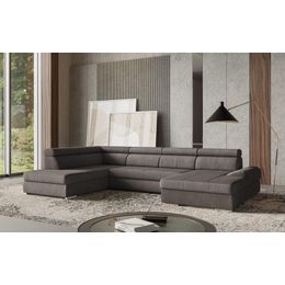 Sit & More Wohnlandschaft SIT & MORE "U-Form", grau (fango), B:345cm H:79cm T:213cm, 100% Polyester, Sofas, Wohnlandschaft, mit verstellbaren Kopfteilen, wahlweise mit Bettfunktion