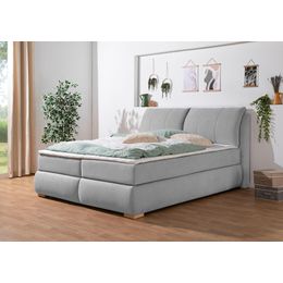 Boxspringbett Home Affaire "Breitenthal", grau, B:212cm L:222cm, Komplettbetten, Boxspringbett, abnehmbare R&uuml;ckenkissen mit Klettband