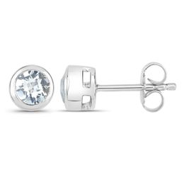 Paar Ohrstecker VIRA JEWELS "925-Sterling Silber rhodiniert glänzend Aquamarine hellblau rund" Ohrringe Gr. ONE-SIZE, 0,7 ct, Silber 925 (Sterlingsilber), weiß (weiß, hellblau) Damen