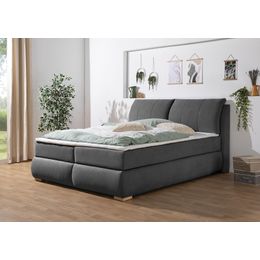 Boxspringbett Home Affaire "Breitenthal", grau (anthrazit), B:172cm L:222cm, Komplettbetten, Boxspringbett, abnehmbare R&uuml;ckenkissen mit Klettband