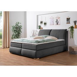 Boxspringbett Home Affaire "Breitenthal", grau (anthrazit), B:192cm L:222cm, Komplettbetten, Boxspringbett, abnehmbare R&uuml;ckenkissen mit Klettband