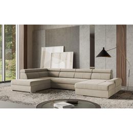 Sit & More Wohnlandschaft SIT & MORE "U-Form", beige (sand), B:345cm H:79cm T:213cm, 100% Polyester, Sofas, Wohnlandschaft, mit verstellbaren Kopfteilen, wahlweise mit Bettfunktion