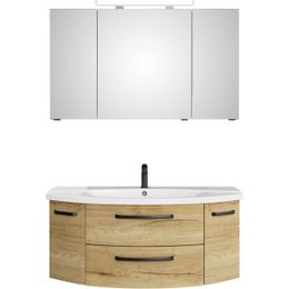 Badmöbel-Set SAPHIR "Serie 4010 2-teilig Keramik-Waschtisch mit LED-Spiegelschrank" Kastenmöbel-Sets Gr. B/H/T: 120,5cm x 200cm x 48cm, braun (halifax eiche quer nachbildung) Badezimmer Set 120,5 cm breit, inkl. Türdämpfer, 5 Türen, 2 Schubladen