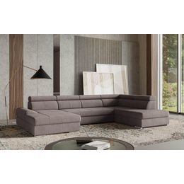 Sit & More Wohnlandschaft SIT & MORE "U-Form", grau (taupe), B:345cm H:79cm T:213cm, 90% Polyester, 10% Polyamid, Sofas, Wohnlandschaft, mit verstellbaren Kopfteilen, wahlweise mit Bettfunktion