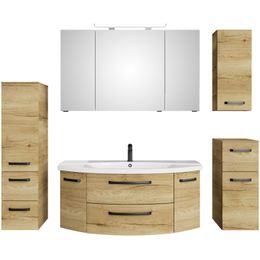 Badmöbel-Set SAPHIR "Serie 4010 5-teilig Keramik-Waschtisch mit LED-Spiegelschrank" Kastenmöbel-Sets Gr. B/H/T: 180,5 cm x 200 cm x 48 cm, braun (halifax eiche quer nachbildung) Bad Set mit Unterschrank, Hängeschrank, Midischrank, inkl. Türdämpfer