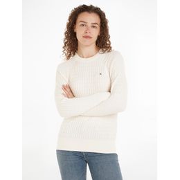 Rundhalspullover Tommy Hilfiger "CO CABLE C-NK SWEATER" Gr. XXXL (46), weiß (ivory petal) Damen Pullover mit Zopfmuster