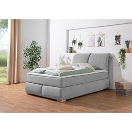 Boxspringbett Home Affaire "Breitenthal", grau, B:152cm L:222cm, Komplettbetten, Boxspringbett, abnehmbare R&uuml;ckenkissen mit Klettband