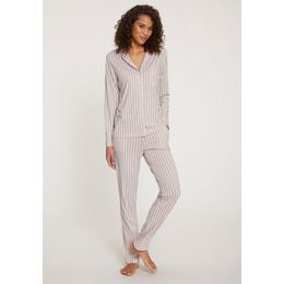 Pyjama s.Oliver, Damen, Gr. 40/42, rosa (rosa gestreift), Single Jersey, Obermaterial: 50% Baumwolle, 50% Viskose, gestreift, Basic, bequem lang, V-Ausschnitt, Homewear-Sets, im klassischen Stil