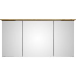 Badezimmerspiegelschrank SAPHIR "Serie 4010 Badezimmer-Spiegelschrank inkl. LED-Beleuchtung im Kranz" Schränke Gr. B/H/T: 142 cm x 71,9 cm x 26,5 cm, LED-Kranzleuchte, 3 St., braun (halifa x eiche quer nachbildung) Bad-Spiegelschränke Badschrank 142 cm breit, 3 Türen, 6 Glas-Einlegeböden, inkl Türdämpfer