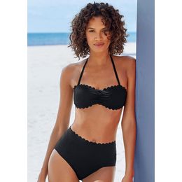 Bandeau-Bikini-Top Lascana "Scallop" Gr. 34, Cup C/D, schwarz Damen Bikini-Oberteile mit gelaserter Wellenkante