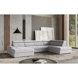 Sit & More Wohnlandschaft SIT & MORE "U-Form", silber, B:345cm H:79cm T:213cm, 90% Polyester, 10% Polyamid, Sofas, Wohnlandschaft, mit verstellbaren Kopfteilen, wahlweise mit Bettfunktion