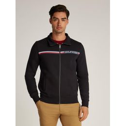 Sweatjacke Tommy Hilfiger "CHEST STRIPE ZIP THROUGH" Gr. XXXL, schwarz (black) Herren Sweatjacken