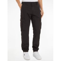 Cargohose Tommy Jeans "TJM ETHAN RIPSTOP CARGO" Gr. 36, Länge 32, schwarz (black) Herren Hosen mit Logopatch