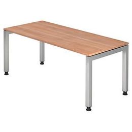 Hammerbacher JS19 höhenverstellbarer Schreibtisch nussbaum rechteckig, 4-Fuß-Gestell silber 180,0 x 80,0 cm