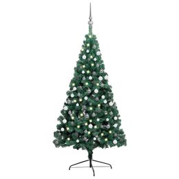 vidaXL Künstlicher Halb-Weihnachtsbaum Beleuchtung Kugeln Grün 150 cm 3077650