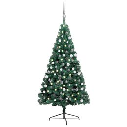 vidaXL Künstlicher Halb-Weihnachtsbaum Beleuchtung Kugeln Grün 210 cm 3077652