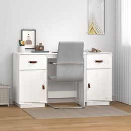 vidaXL Schreibtisch mit Schränken Weiß 135x50x75 cm Massivholz Kiefer 3107845