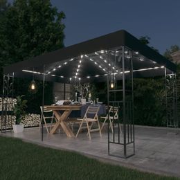 vidaXL Pavillon mit Doppeldach & LED-Lichterkette 3x4 m Anthrazit 3070299