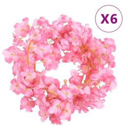 vidaXL Künstliche Blumengirlanden 6 Stk. Dunkelrosa 180 cm 359056