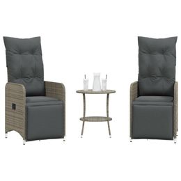 vidaXL Outdoor-Lehnstühle 2 Stk. mit Tisch Grau Poly Rattan 365707