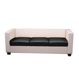 Mendler 3er Sofa Couch Loungesofa Lille, Kunstleder creme/schwarz 14211+14248+14247