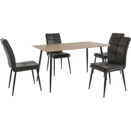 Essgruppe LEONIQUE "Dino + Lima" Sitzmöbel-Sets grau (anthrazit,, tisch 140 x 80 cm) Essgruppen Set, 5-tlg, Tisch in Eiche Optik und 4 Esszimmerstühlen