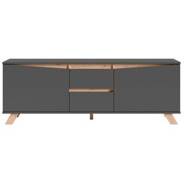 Lowboard Inosign "Valentin" Sideboards Gr. B/H/T: 160 cm x 55 cm x 38 cm, Anthrazit / Artisan Eiche, 2 St., grau (anthrazit) 160cm TV Board mit 2 Türen und Schubkästen in modernem Skandi Design