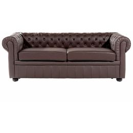 Beliani Sofa Braun Echtleder 3-Sitzer Chesterfield Stil Glamourös Wohnzimmer