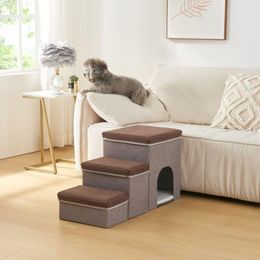 Hundetreppe Vojens mit Höhle 76x33x43 cm Braun/Grau [en.casa]