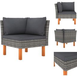 vidaXL Gartensofaelemente - Living Ecksofa Poly Rattan und Eukalyptus Massivholz - Grau