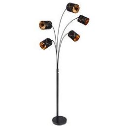 Stehleuchte Stehlampe schwarz Lampenschirm Flur mit beweglichen Stoffschirmen, Metall Gold Muster, 5x E14, BxH 130x204 cm