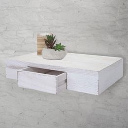 Wandregal Oise, Regal Hängeregal mit Schublade, 40cm ~ weiß shabby