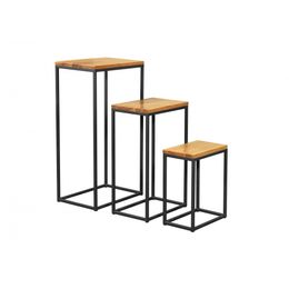 Beistelltisch Home Affaire "Trio set" Tische Gr. B/H/T: 40 cm x 80,5 cm x 30 cm, braun (eiche natur, schwarz, eiche natur) Beistelltische Metallbeine, Eiche Massivholzplatte