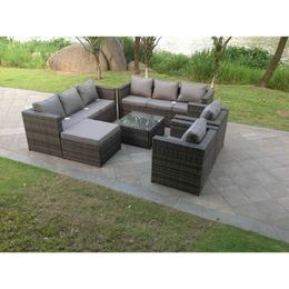 Fimous - Poly Rattan Gartenmöbel-Set-Balkonmöbel Set 9-sitzer Gartenlounge Sofa Set Sitzgruppe aus Gartensofa, Sessel, Hocker für Wintergarten,