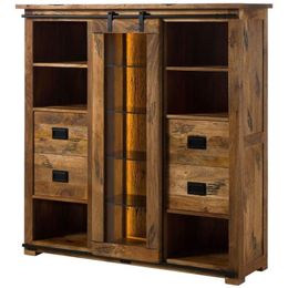 Massivmöbel24 Highboard Mango / Altholz 142x45x147 natur lackiert RAILWAY LUX 121