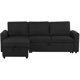 Beliani Ecksofa Schwarz Polsterbezug L-Förmig Rechtsseitig Schlaffunktion Modern Wohnzimmer