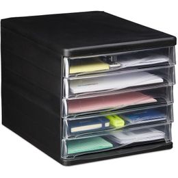 Relaxdays - Schubladenbox zur Dokumentenablage, 5 Schubfächer, für Bürobedarf, din A4, Brief, hbt 24,5x26,5x34 cm, schwarz