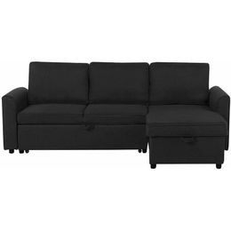 Beliani Ecksofa Schwarz Polsterbezug L-Förmig Linksseitig Schlaffunktion Modern Wohnzimmer